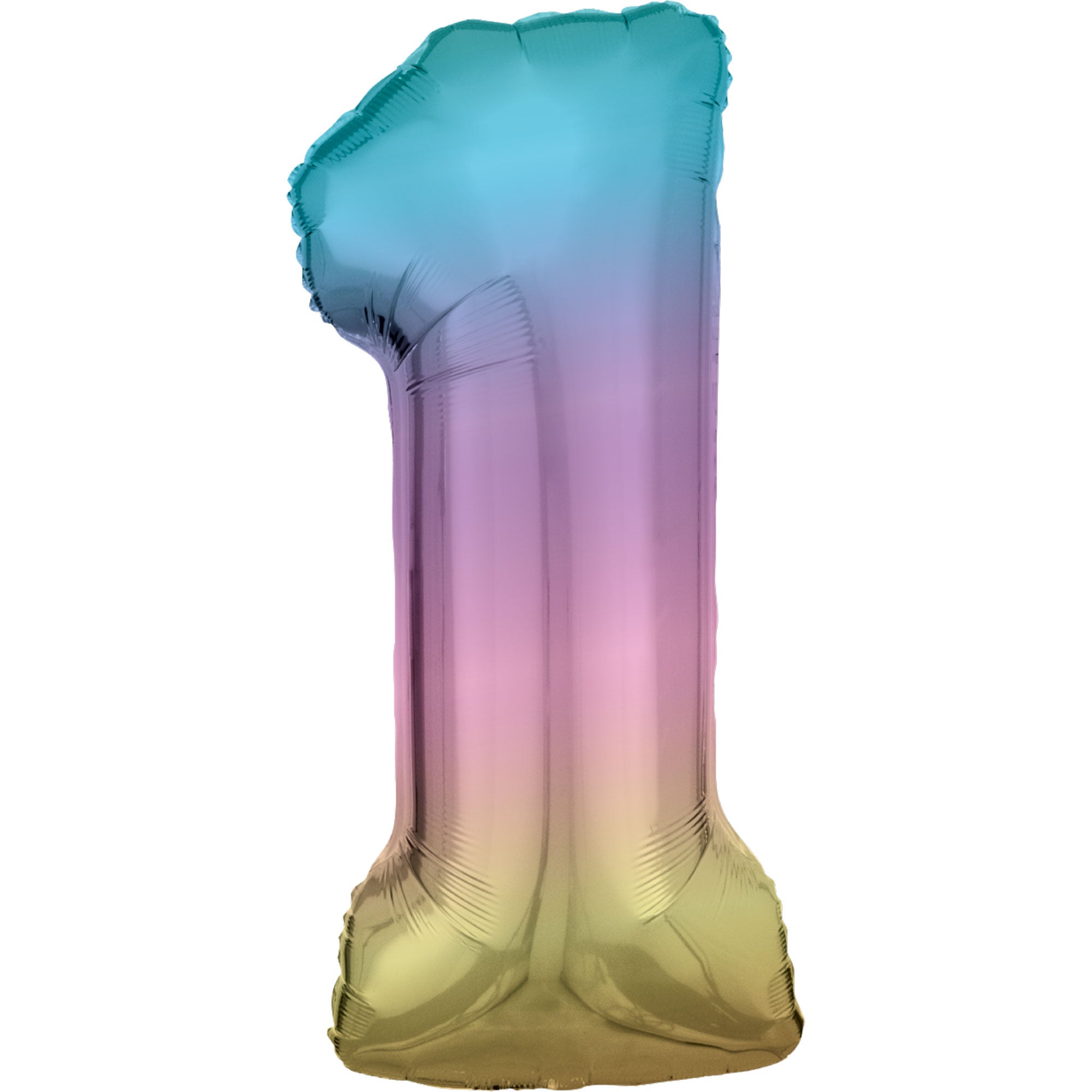 Large Number 1 Pastel Rainbow Foil Balloon 37cm w x 82cm h