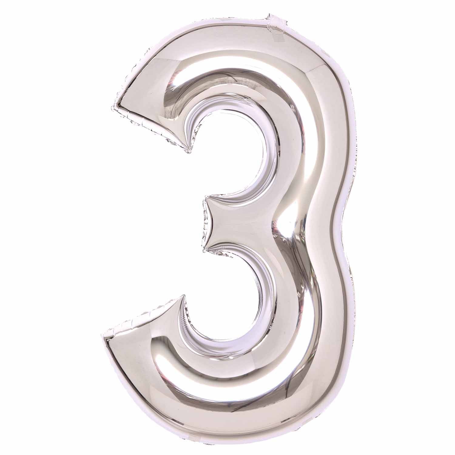 Large Number 3 Silver Foil Balloon 53cm w x 87cm h