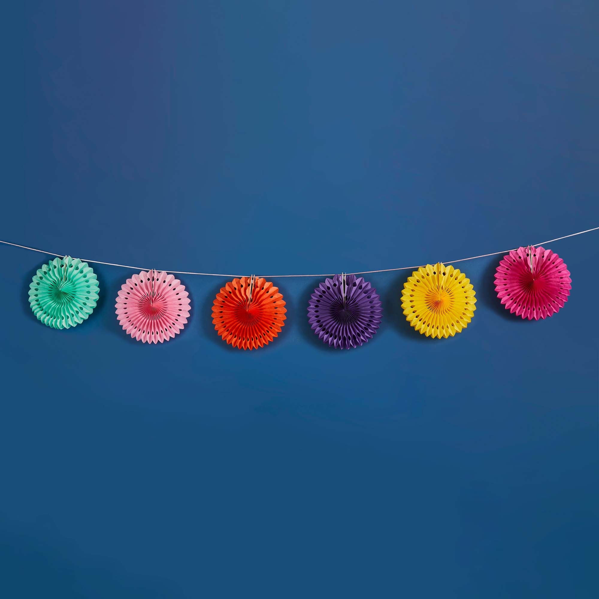 Happy Diwali Colourful Paper Fan Garland 2m