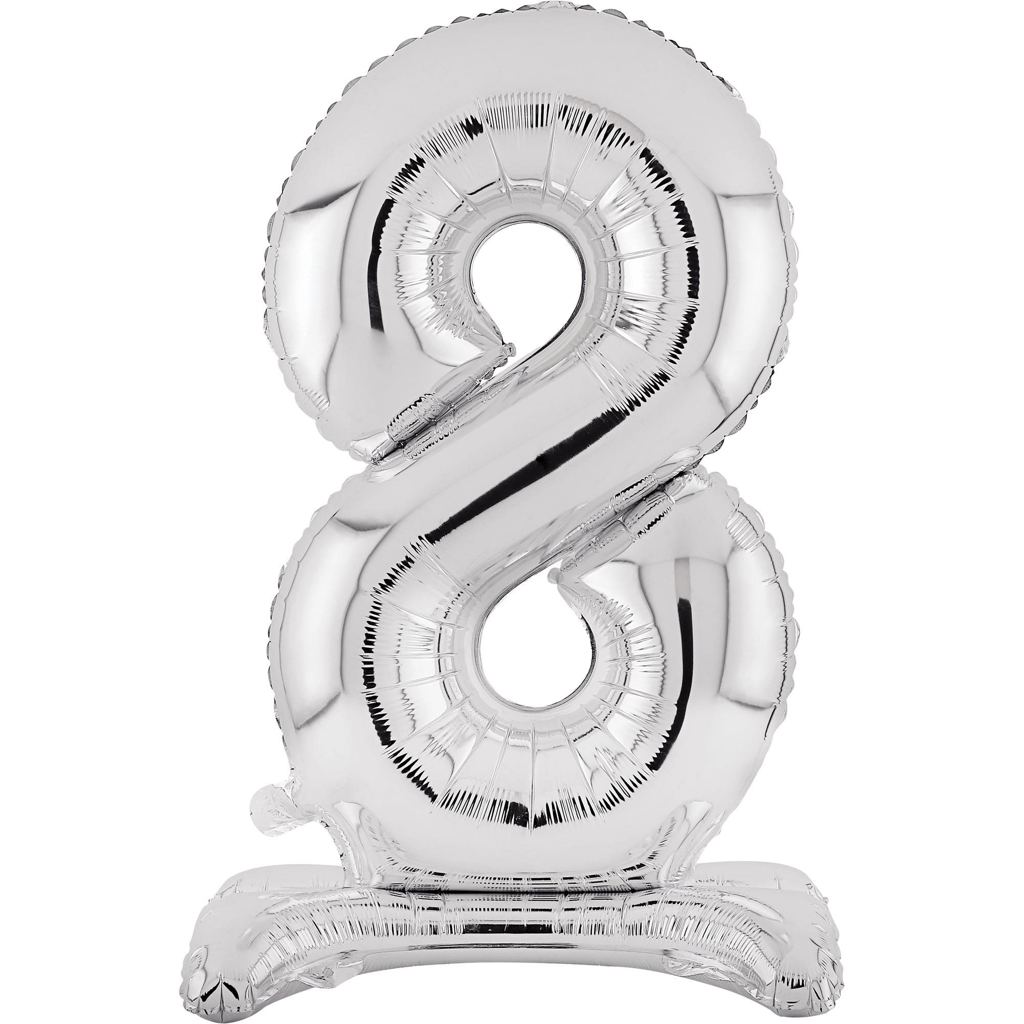Large Number 8 Standing Silver Foil Balloon