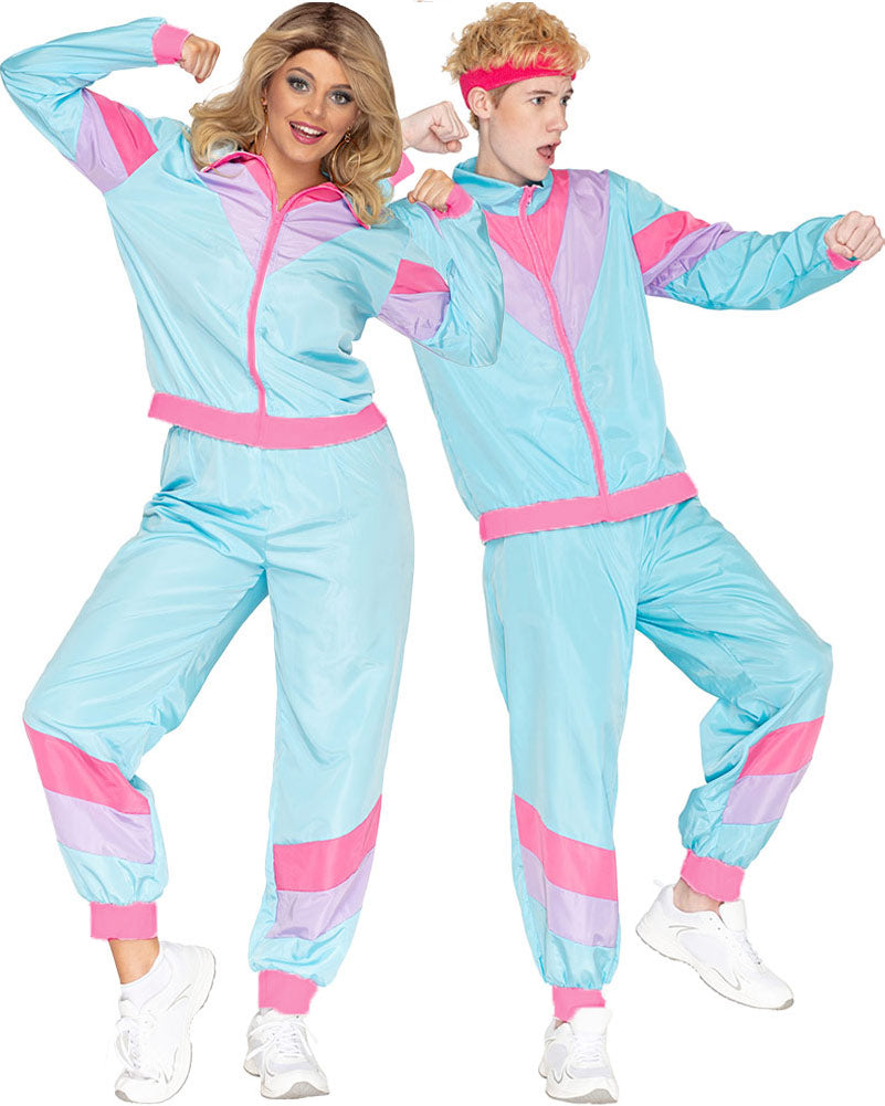 80s Pastel Blue Tracksuit Adult Plus Size Costume