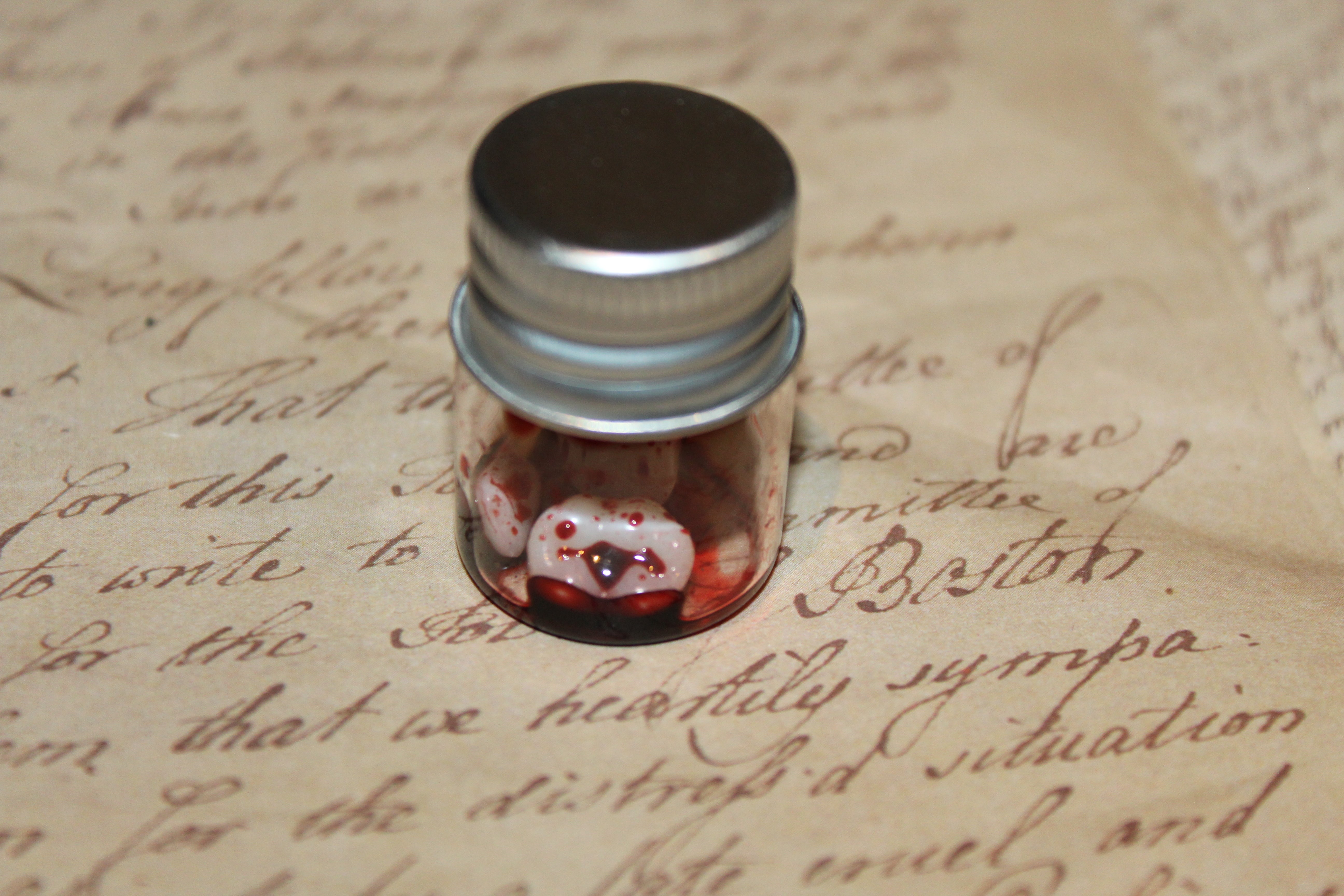 Pulled Out Bloody Teeth Specimen Jar Prop