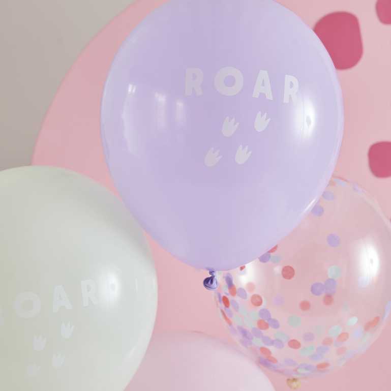 Dino Pink Balloon Bundle Roar & Confetti Pastel Pack of 5