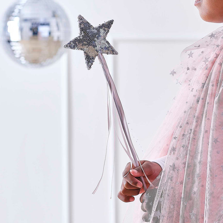 Fancy Dress Pink & Silver Sequin Star Fairy Wand