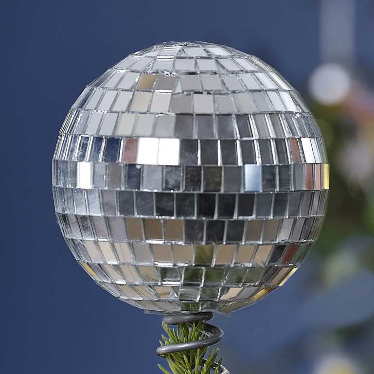 Merry & Bright Christmas Silver Disco Ball Tree Topper