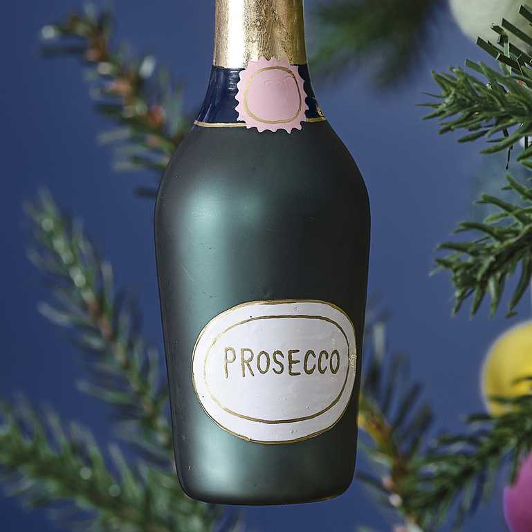 Merry & Bright Christmas Novelty Prosecco Bottle Hanging Tree Decorati