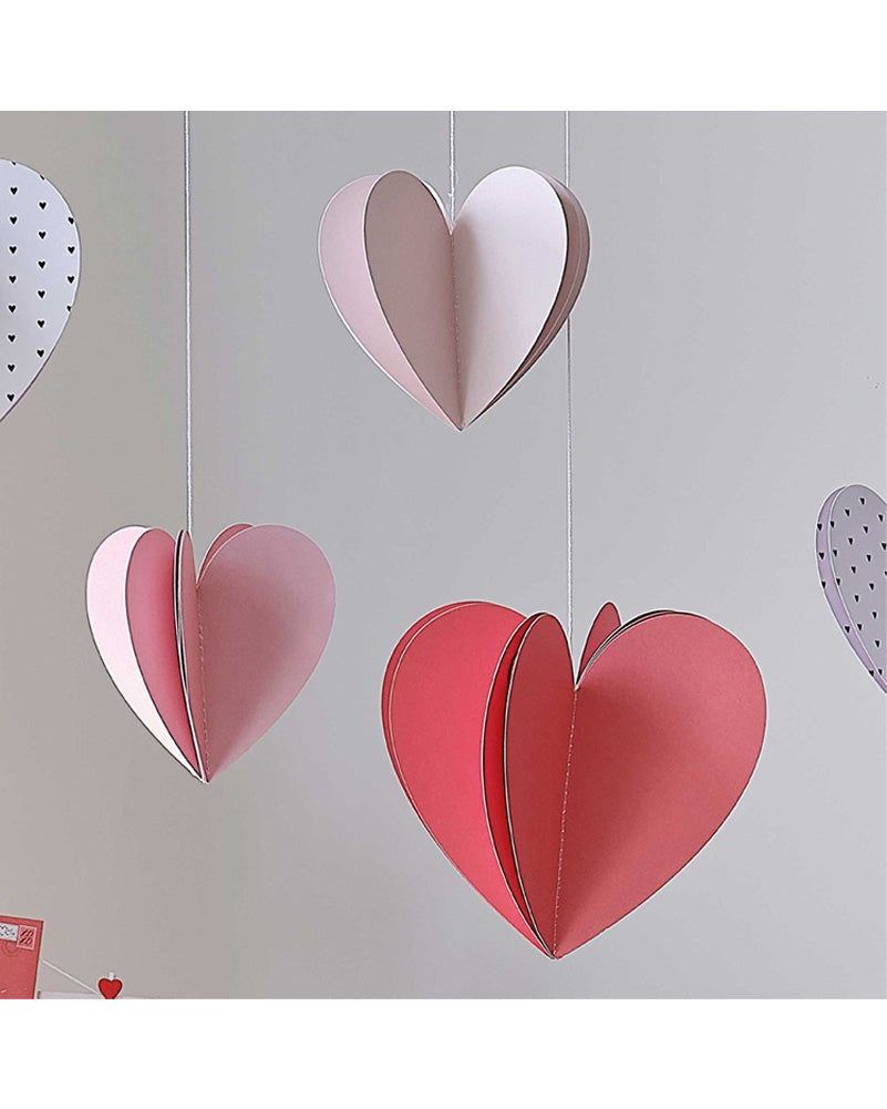 Parisian Love Valentines Day Hanging Heart Decorations Pack of 5
