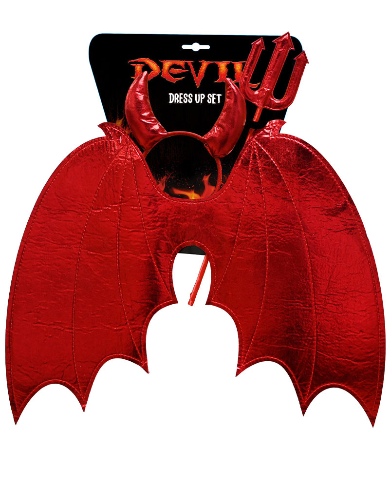 Red Devil Headband Pitchfork and Wings Kids Dress Up Set