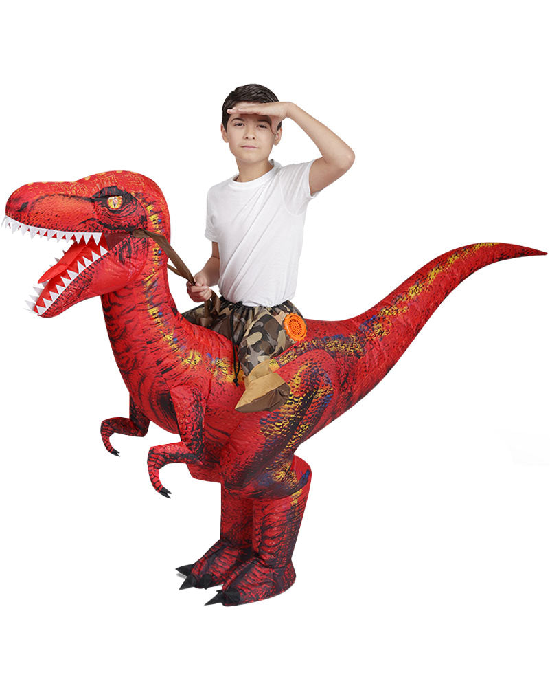 Riding A Raptor Red Inflatable Kids Costume