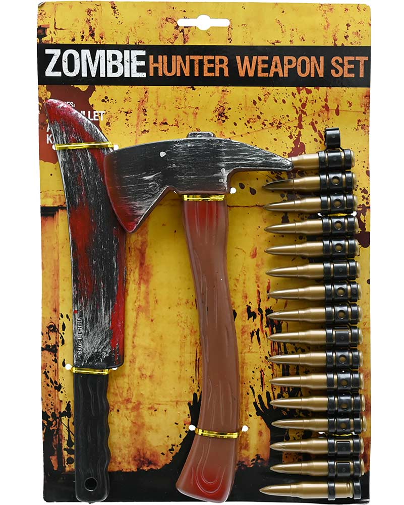 Zombie Hunter Axe Bullets Knife Halloween Prop Set