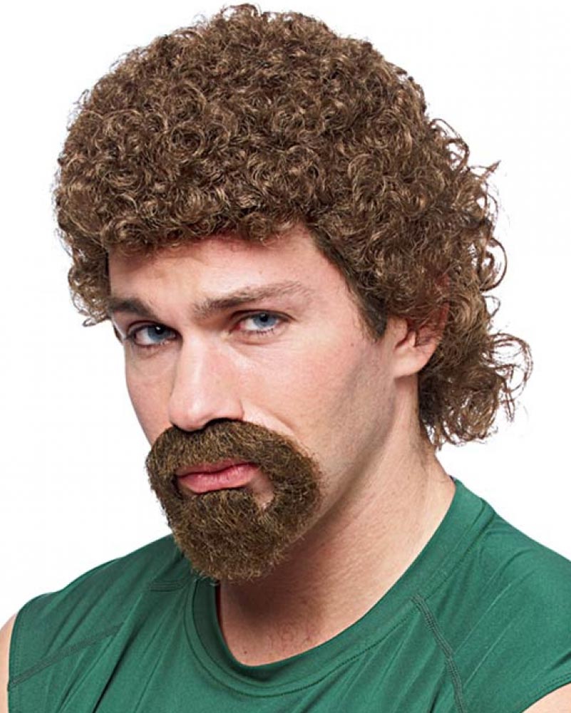 Kenny Curly Brown Mullet Wig and Beard