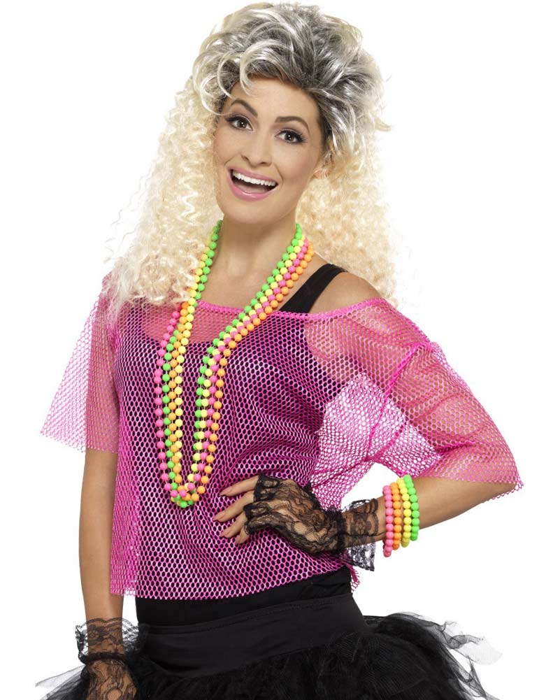 80s Neon Pink Fishnet Womens Top – CostumeBox Australia