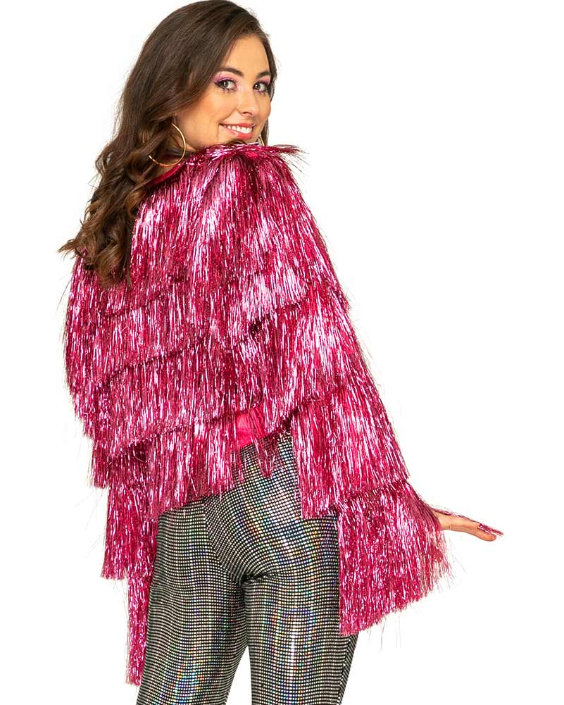 70s Funky Fringe Pink Disco Womens Jacket – CostumeBox Australia