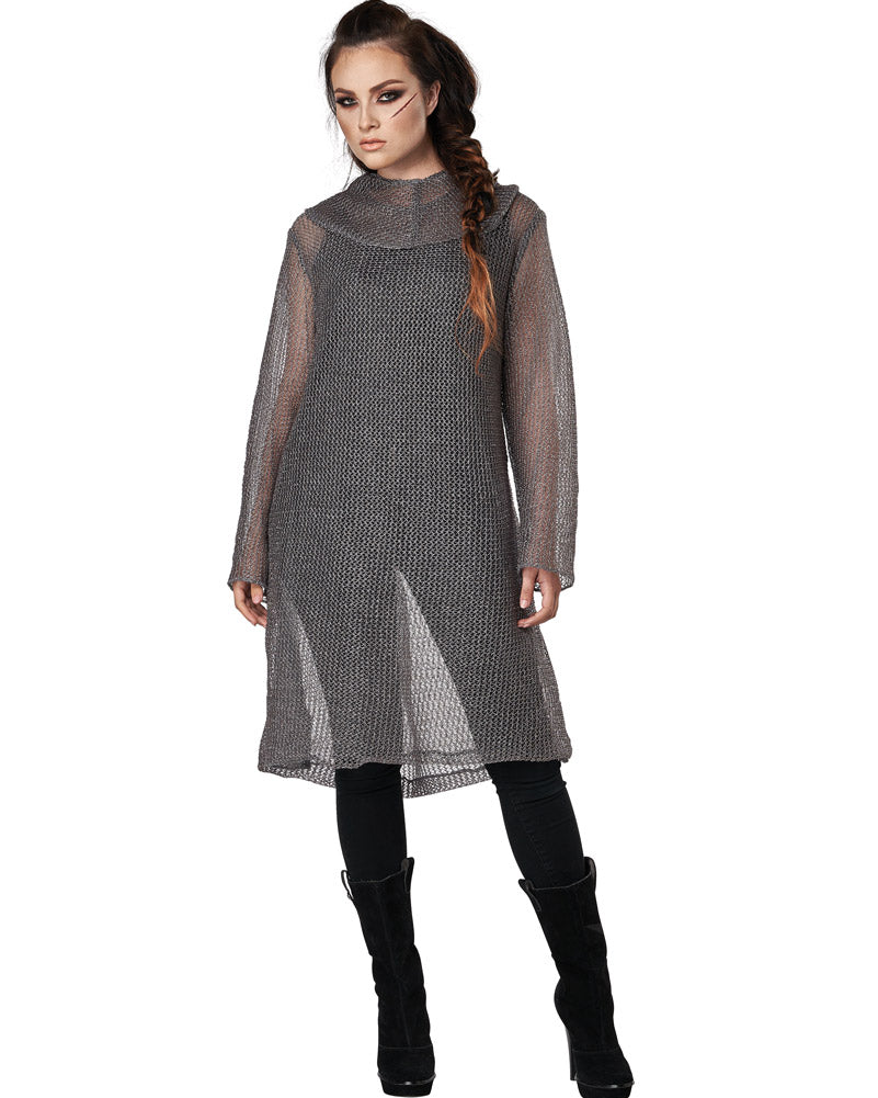 Metallic Knit Chainmail Tunic and Cowl Adult Costume
