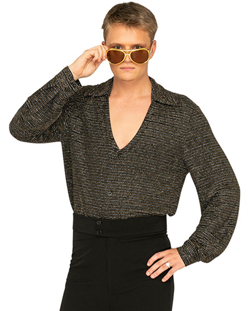 70s Mr Disco Black Shimmer Mens Shirt