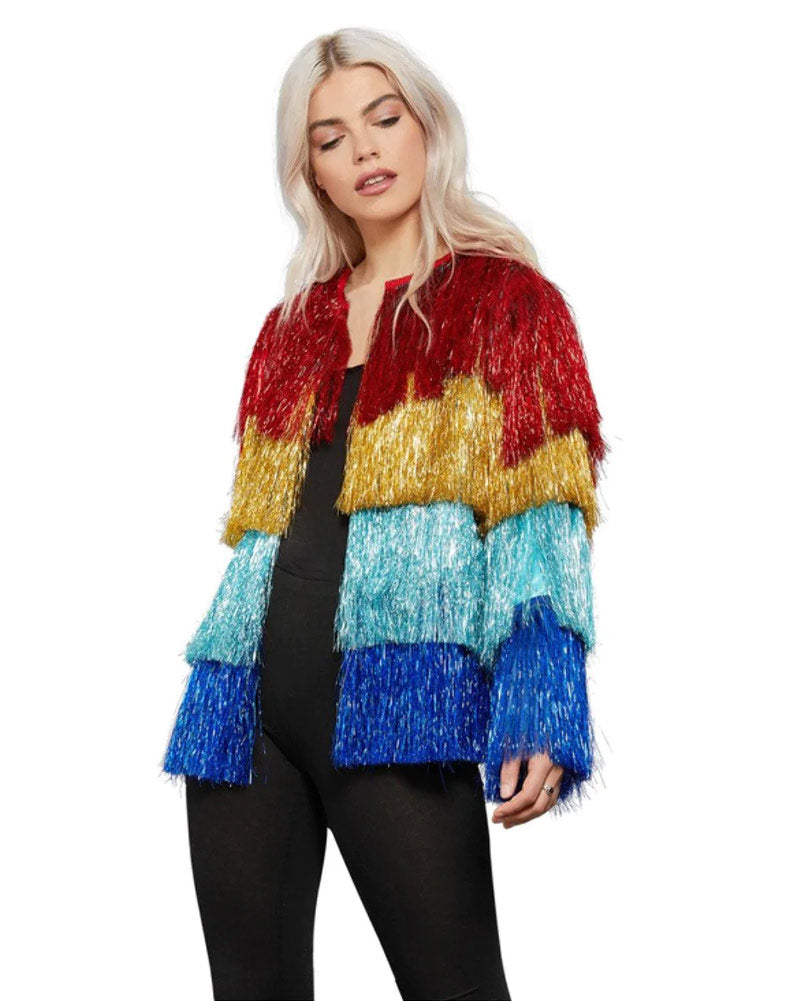 70s Rainbow Fever Tinsel Festival Jacket