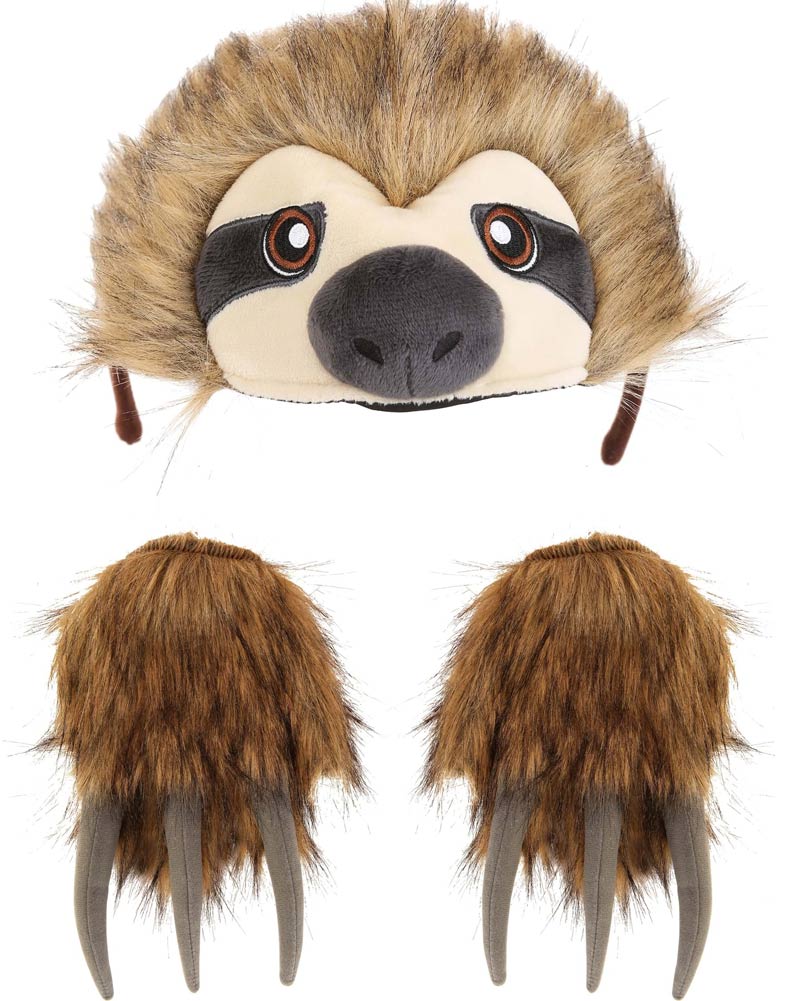 Sloth Plush Headband and Paws Deluxe Set