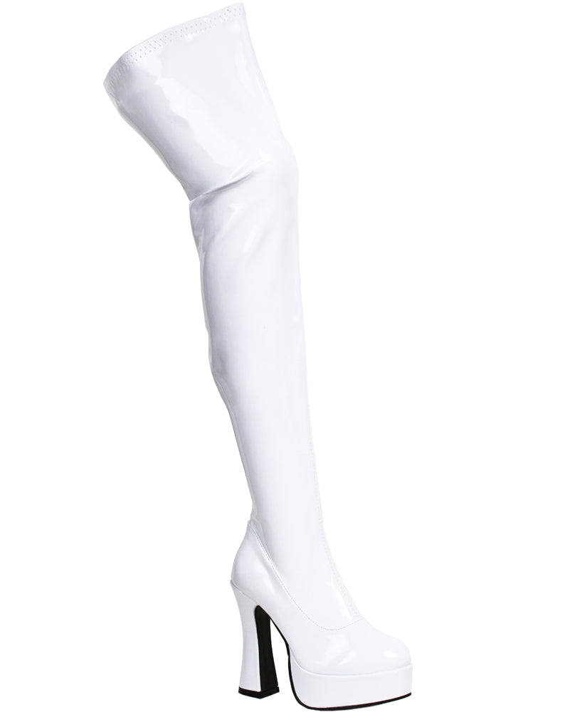 White Patent Thigh High Platform Deluxe Womens Boots